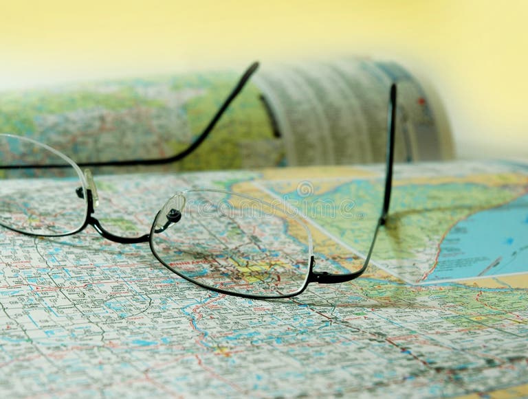 Road map and glasses stock image. Image of urban, glasses - 589079