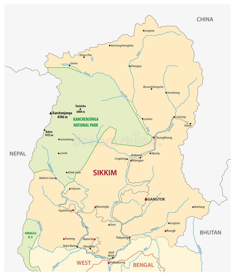 Sikkim Map with Indian National Flag Illustration Stock Vector ...