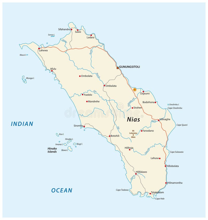 Road Map of the Indonesian Island of Nias Stock Vector - Illustration ...