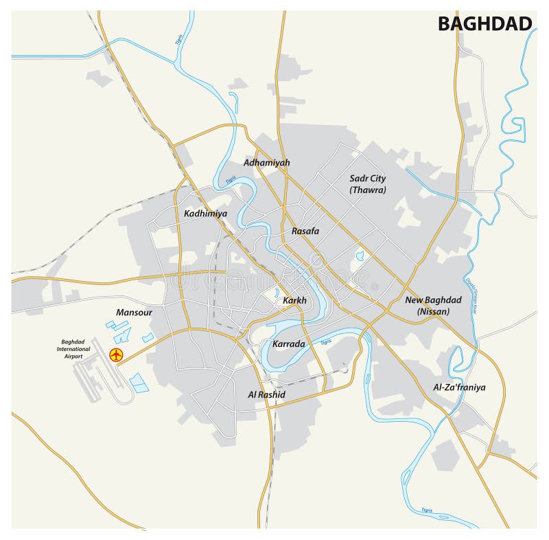Road Map of the Iraqi Capital Baghdad Stock Vector - Illustration of ...