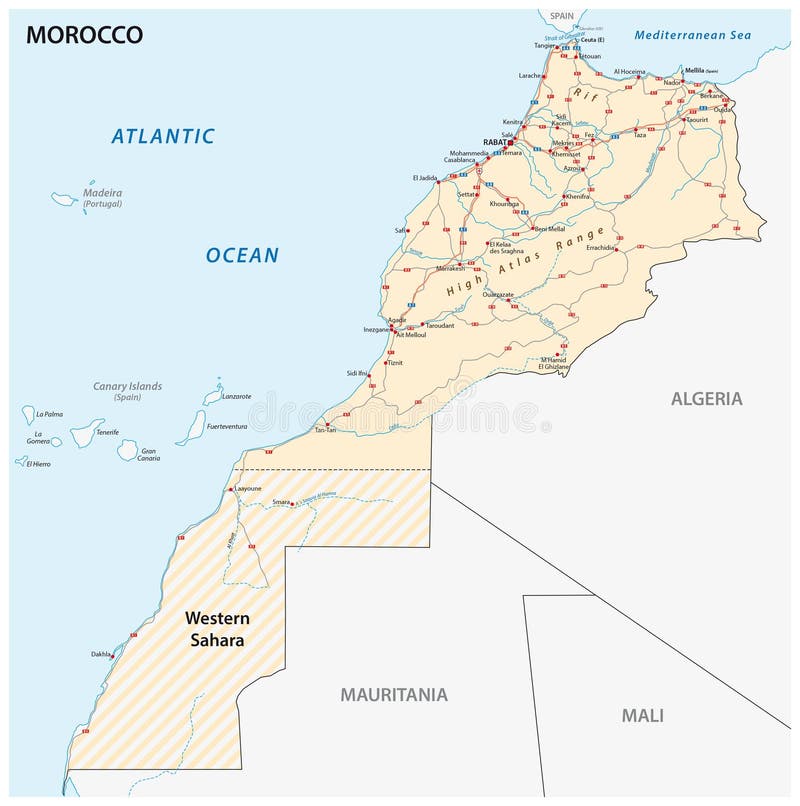 Road Map of the Kingdom of Morocco Stock Vector - Illustration of ...