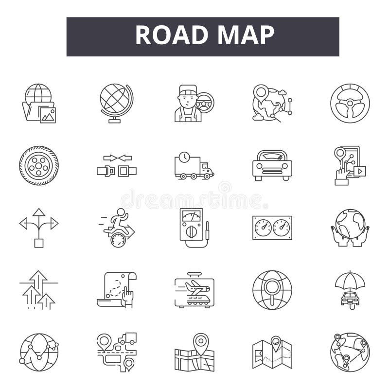 Road Map Line Icons, Signs, Vector Set, Outline Illustration Concept ...