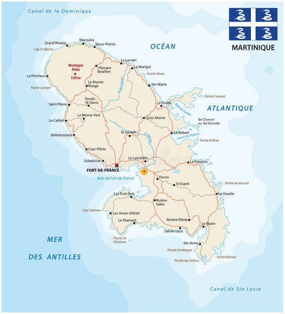 Road Map of Martinique with Flag Stock Vector - Illustration of graphic ...