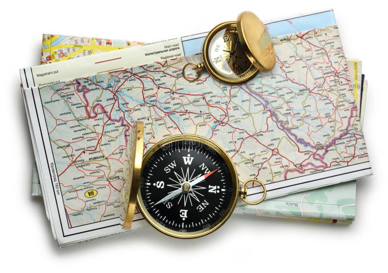 Road map plan and compass stock image. Image of location - 34799725