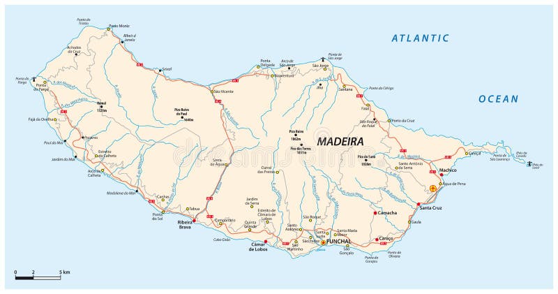 Road Map of the Portuguese Island of Madeira Stock Vector ...