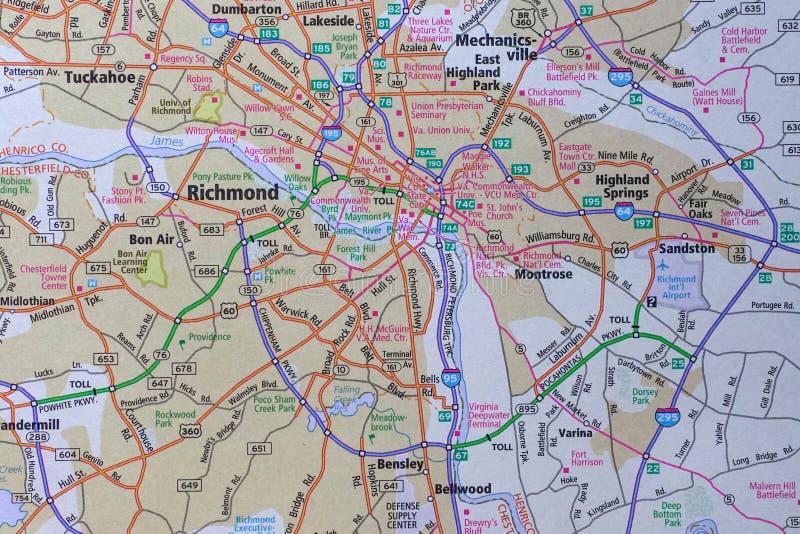 Map of Richmond Area editorial photography. Image of trip - 321247227