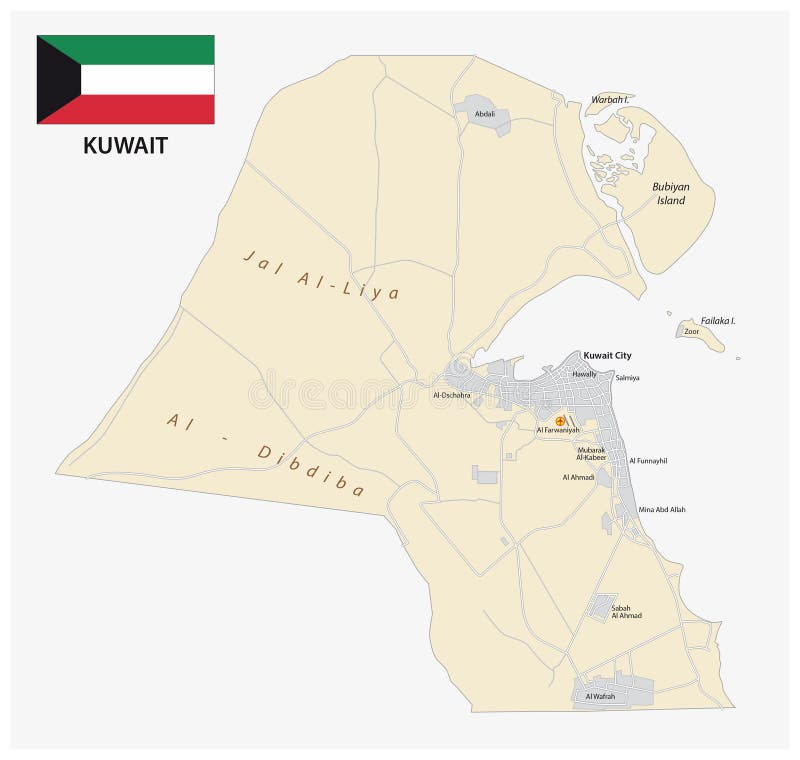 Road Map of the State Kuwait with Flag Stock Vector - Illustration of ...