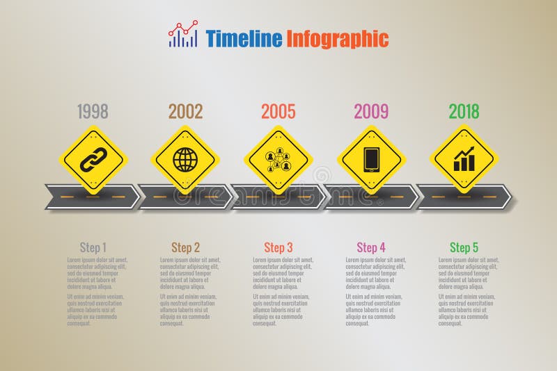 Road Map Timeline Infographic with 5 Steps Circle, Vector Illustration ...