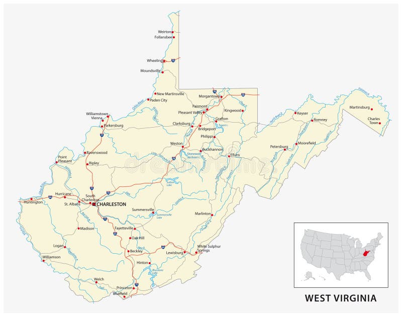 Road Map of the US American State of West Virginia Stock Vector ...