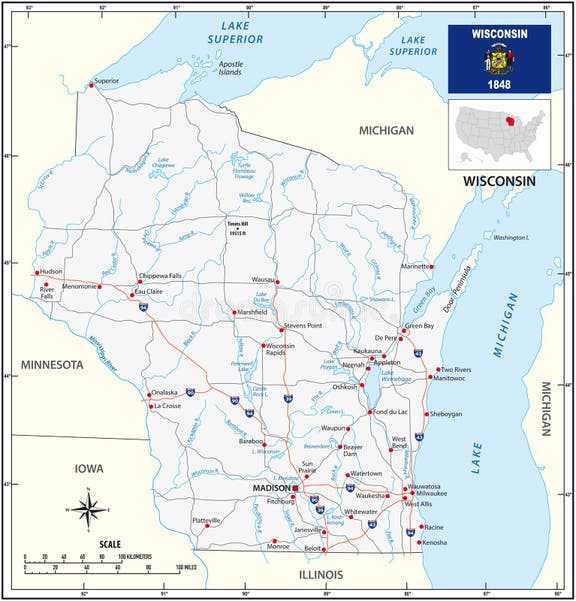 Wisconsin Illinois Road Map Stock Illustrations – 21 Wisconsin Illinois ...