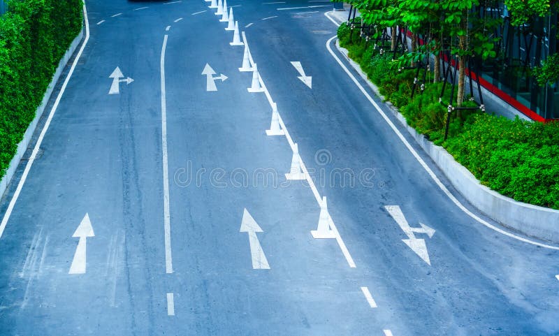 Road Marking Arrow Forward and Left on Road Surface, Aerial View Stock ...