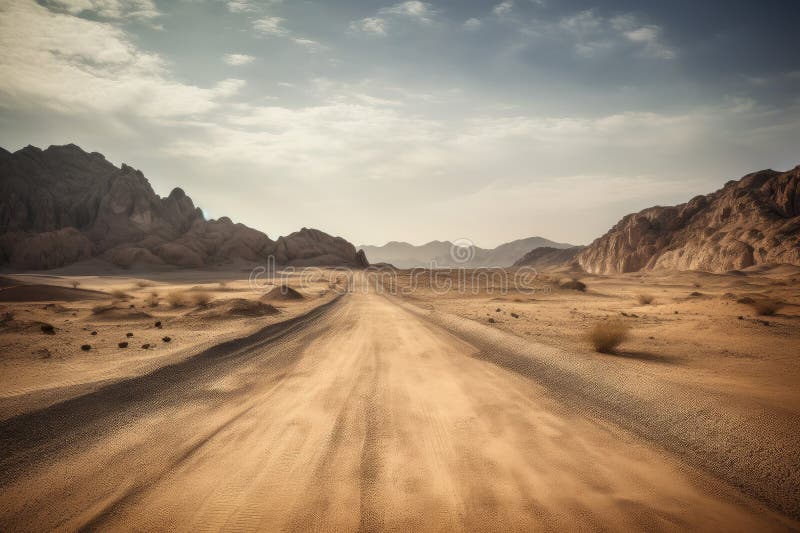 Road in the Middle of the Desert between the Mountains Stock ...