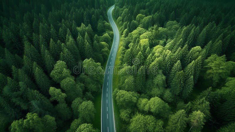 Road in the Middle of the Forest View from Above. Generative AI Stock ...