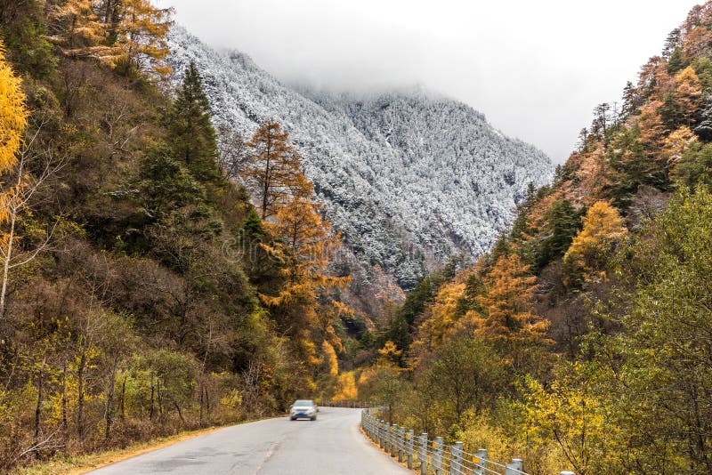 Road through Mountain in Fall at China Stock Image - Image of traffic ...