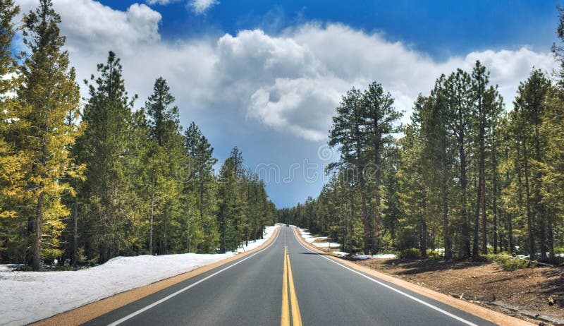 Snow Cover Along a Two Lane Mountain Road Stock Image - Image of travel ...