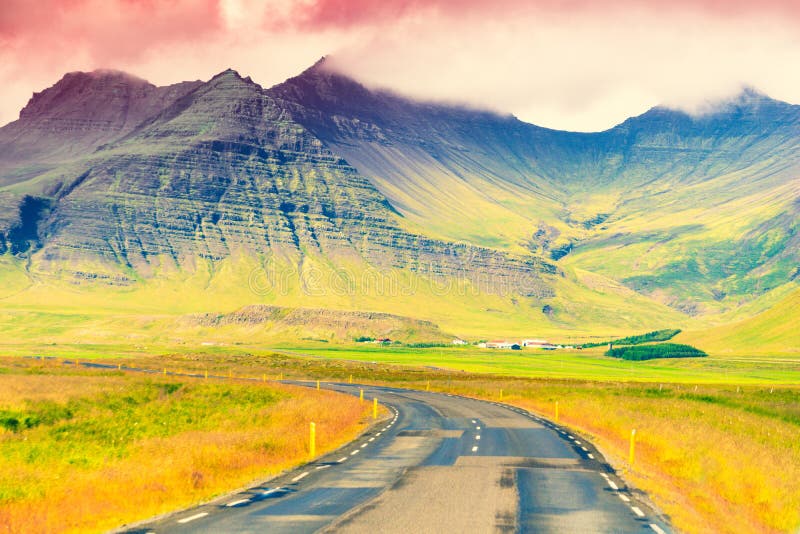 Road and Mountains in Iceland - HDR Photograph Stock Photo - Image of ...