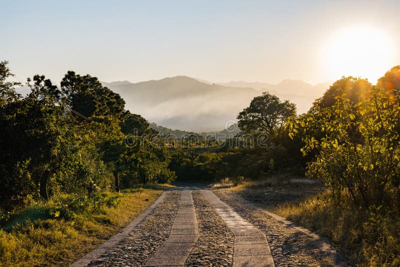 Road and Mountains at Sunset in Mexico Countryside Stock Image - Image ...