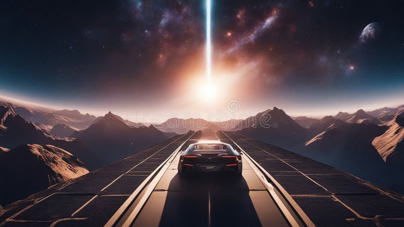 Road in the Mountains Space and Galaxy Light Speed Travel. Elements ...