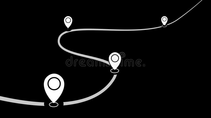 Road with Multiple Location Pointer Sign Animation on Black Background ...