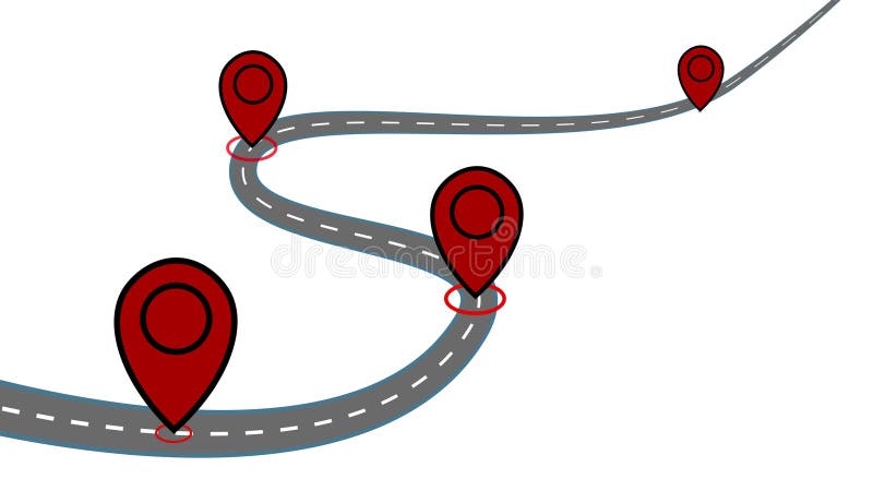 Road with Multiple Location Pointer Sign Animation on White Background ...