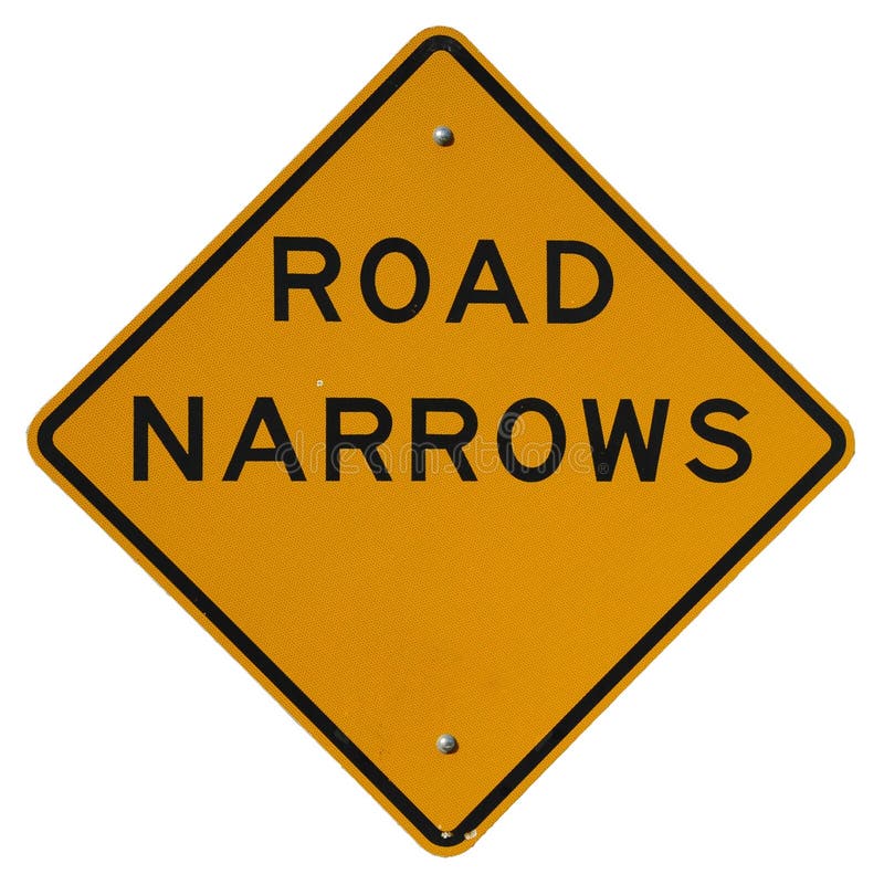 Road Narrows and New Road Layout Signs Stock Photo - Image of post ...