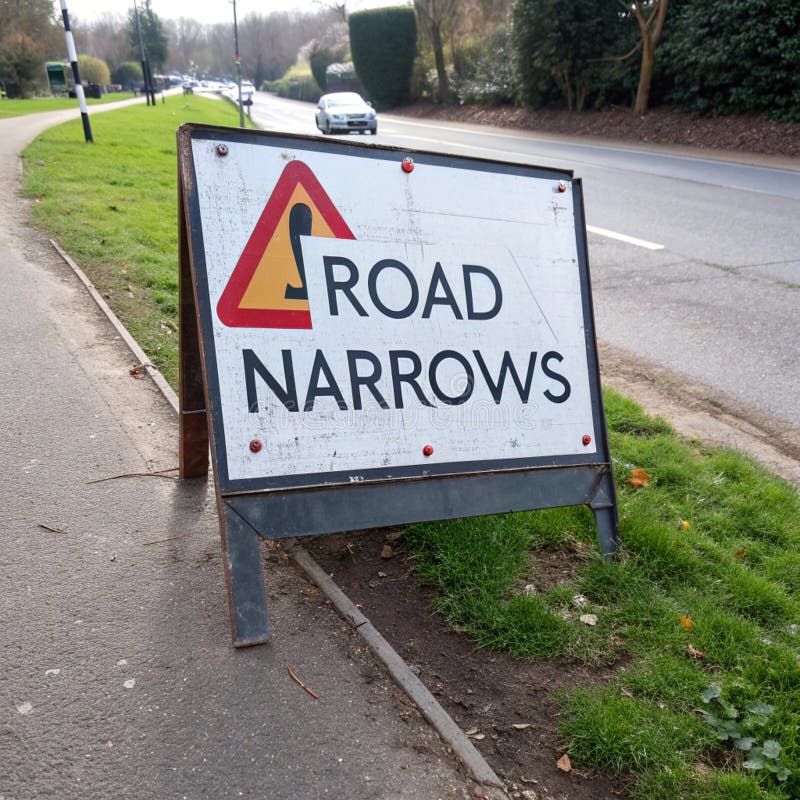 Road Narrows Sign Isolated on White Background Stock Illustration ...