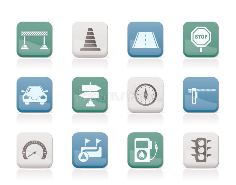 Road, Navigation and Travel Icons Stock Vector - Illustration of icon ...
