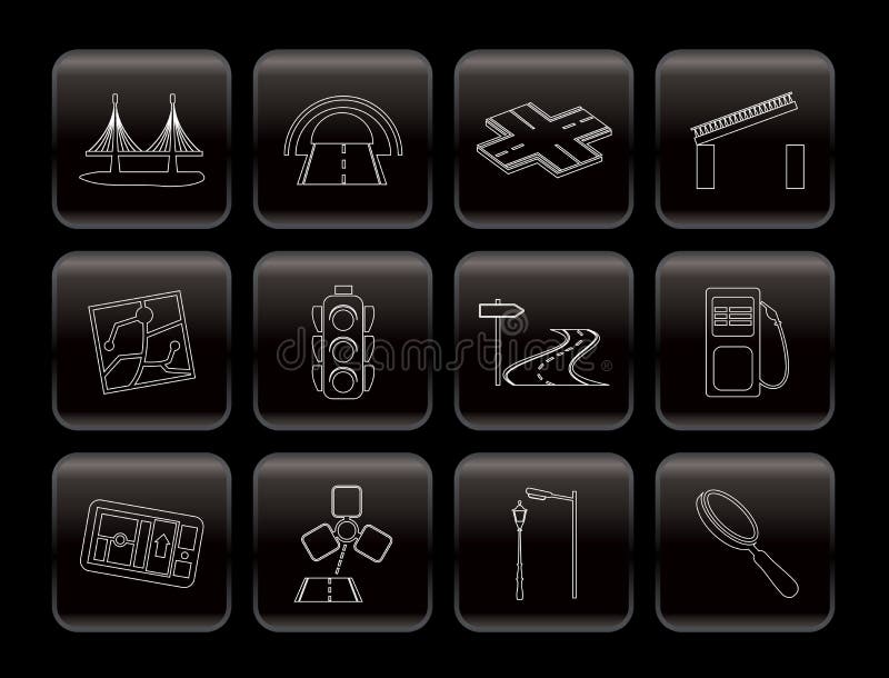 Road, Navigation and Travel Icons Stock Vector - Illustration of icon ...