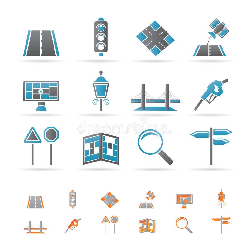 Road, Navigation and Travel Icons Stock Vector - Illustration of icon ...