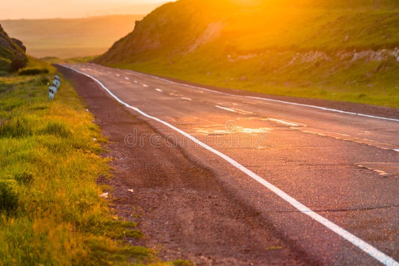 Road Near the Hills in the Evening Stock Image - Image of holidays ...