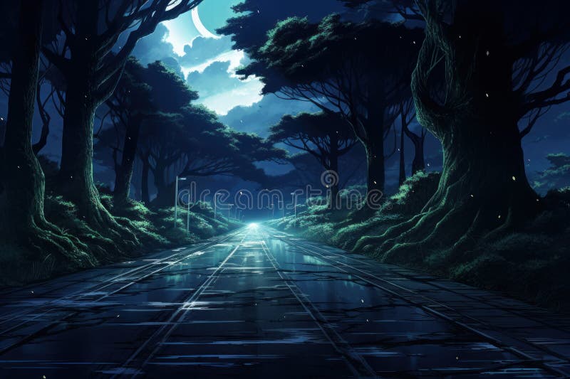 Road Night Anime Visual Novel Game. Generate Ai Stock Illustration ...
