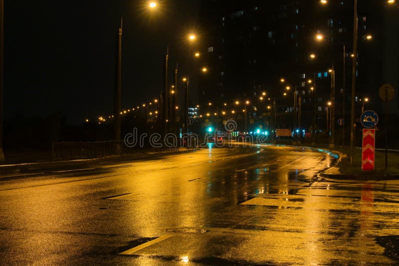 Road in the night city stock image. Image of dawn, darkness - 260690301