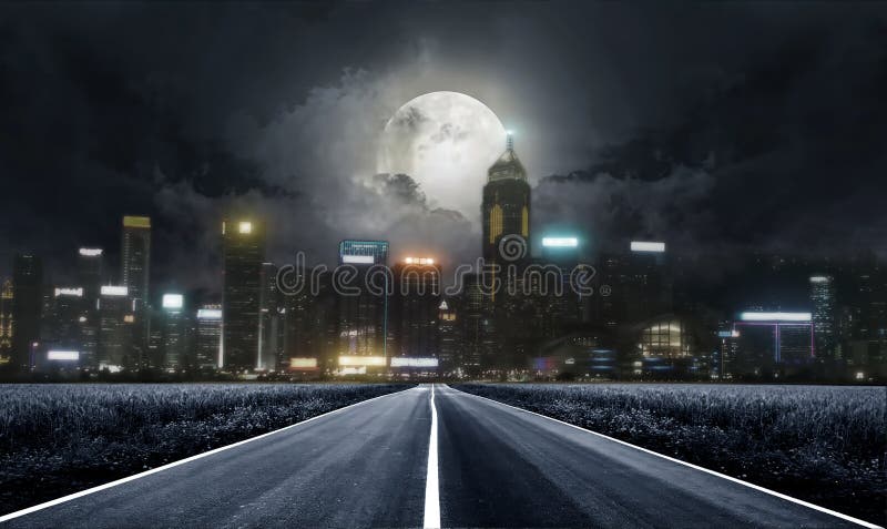 Road in the night stock image. Image of blue, background - 92394831