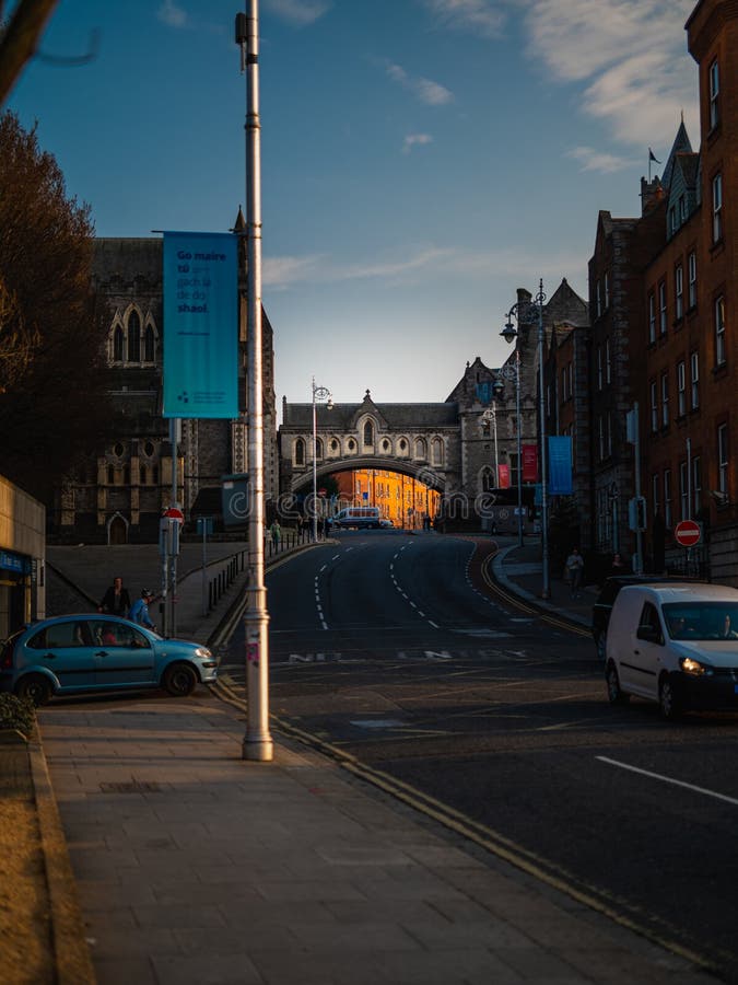 Road with an Old Bridge Across the Street in Dublin, Vertical Editorial ...