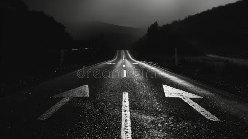 Road with Opposite Pointing Arrows Stock Photo - Image of contrast ...