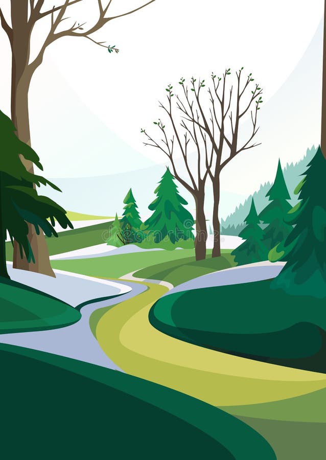Road out of the forest. stock vector. Illustration of springtime ...