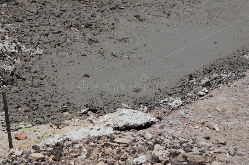 , Road, Outdoors, Cement Being Poured Building a Path with Concrete ...