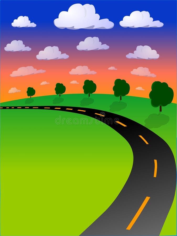 Sunset On The Road Pastel Drawing. Stock Illustration - Illustration of ...