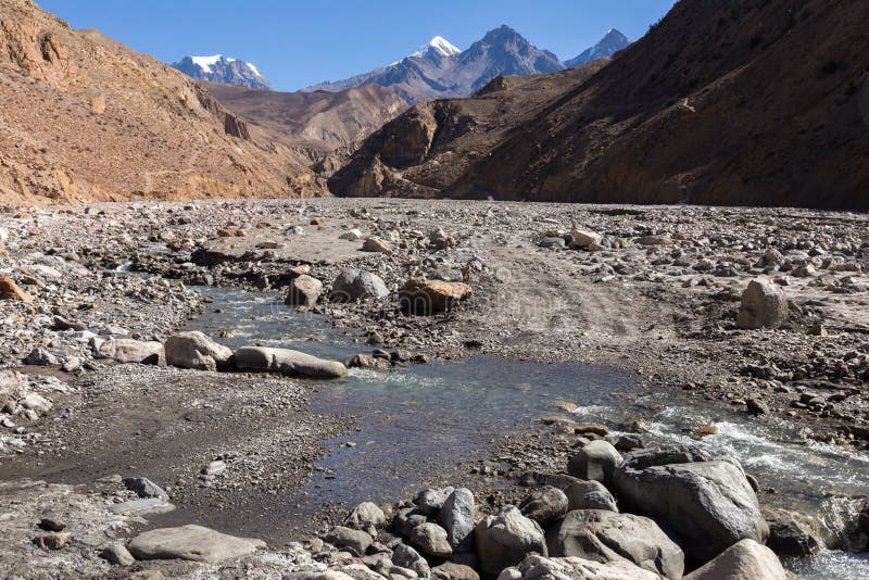Road Over a Stream in Mountain Gorge, Himalaya Stock Image - Image of ...