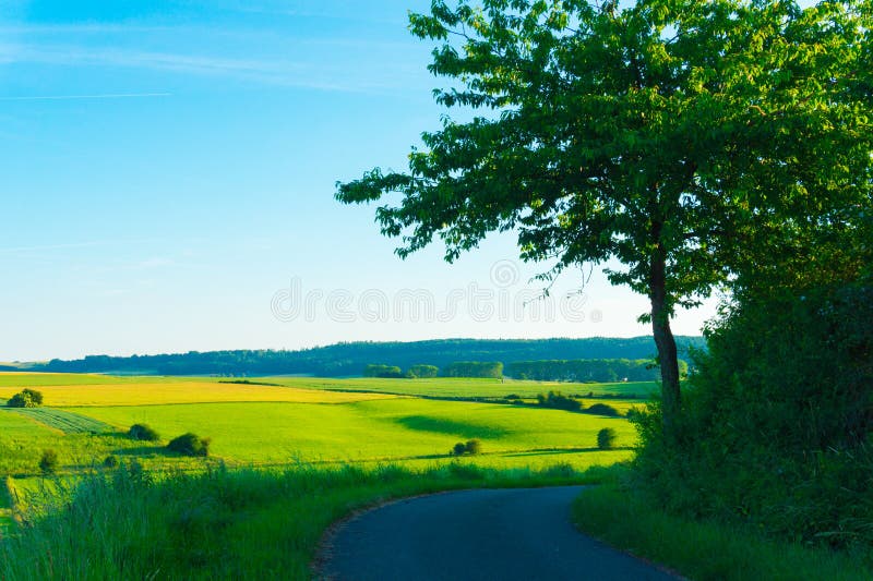 Road Overlooking the Fields Stock Image - Image of landscape, county ...