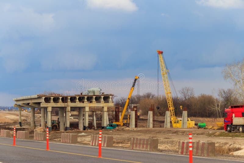 Road Overpass Under Construction on Highway Stock Photo - Image of ...