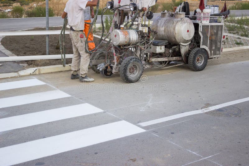 Marking Machine Ready for Paint a Pedestrian Crosswalk Stock Image ...