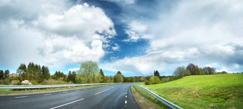 Road panorama on rainy day stock photo. Image of landscape - 54209586