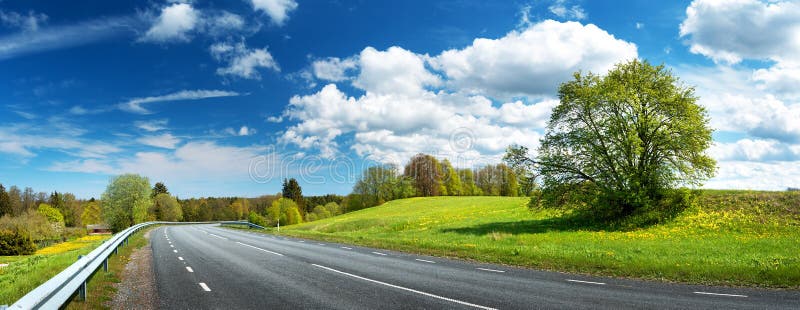 Road Panorama on Summer Evening Stock Image - Image of freedom, drive ...