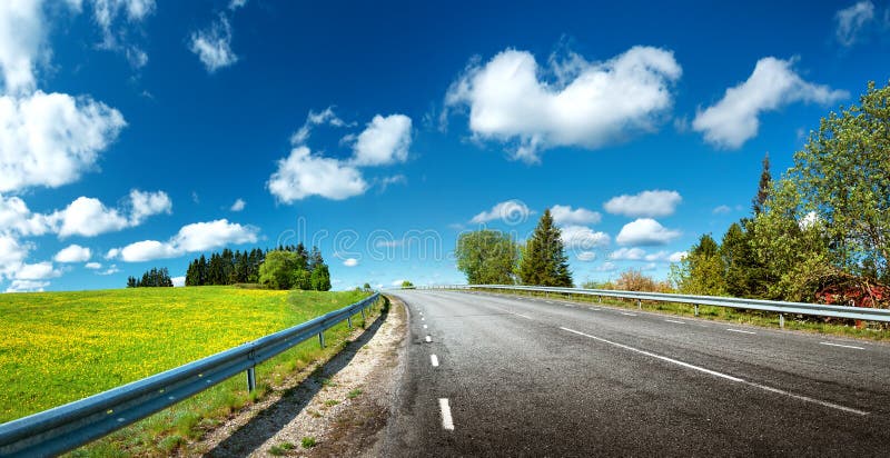 Road Panorama on Summer Evening Stock Photo - Image of line ...