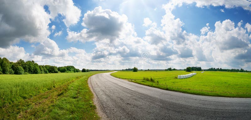 Road Panorama on Sunny Spring Day Stock Image - Image of empty ...