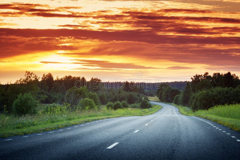 Road Panorama on Sunny Spring Evening Stock Photo - Image of ...