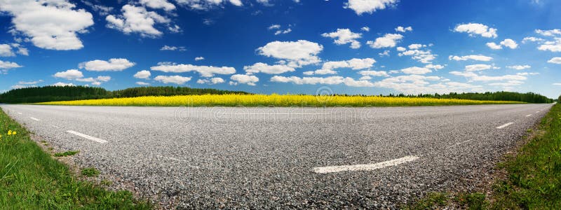 Road Panorama on Sunny Summer Day in Countryside Stock Photo - Image of ...