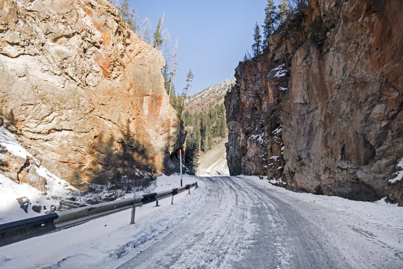 Road Passes Over River in Mountain Gorge Red Gate Altai Stock Photo ...