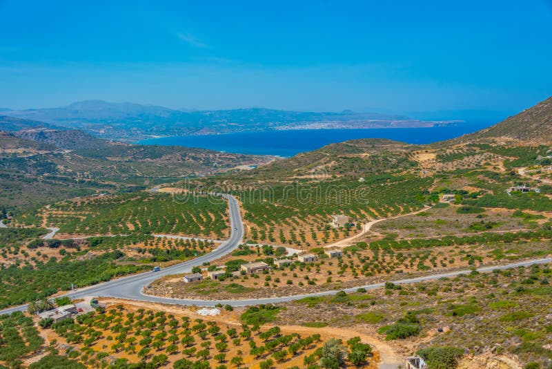 Road Passing through Countryside of Greek Island Crete Stock Photo ...